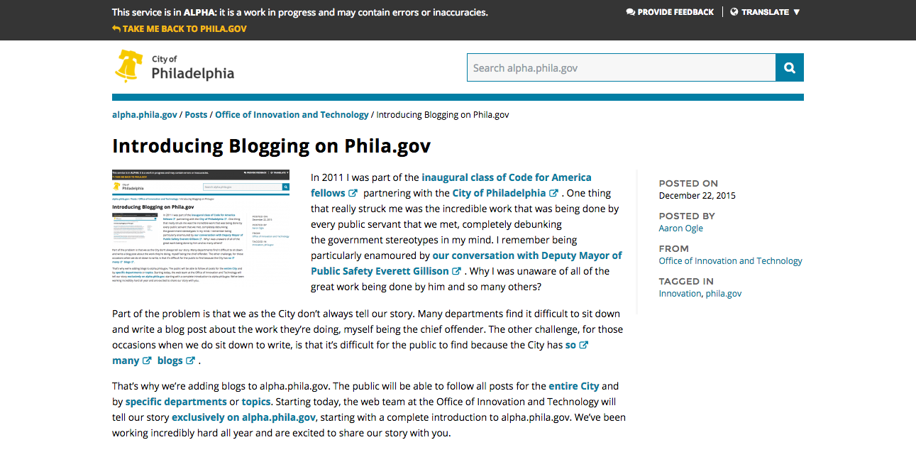 Introducing Blogging on Phila.gov | Office of Innovation and Technology ...