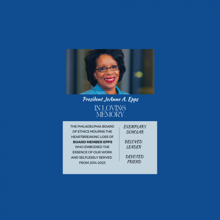 IN LOVING MEMORY OF PHILADELPHIA BOARD OF ETHICS MEMBER, PRESIDENT ...