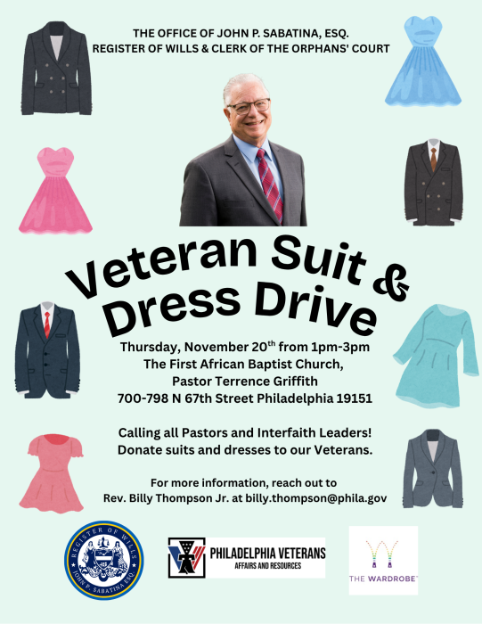Register Of Wills Sabatina Announces Veteran Suit and Dress Drive To ...