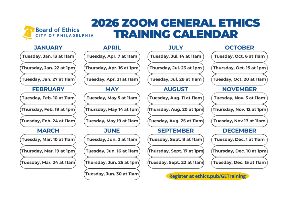 Board of Ethics 2026 Zoom General Ethics Training Calendar | Board of ...